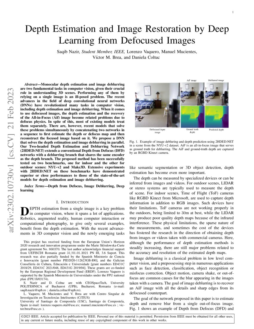 Depth Estimation and Image Restoration by Deep Learning from Defocused ...