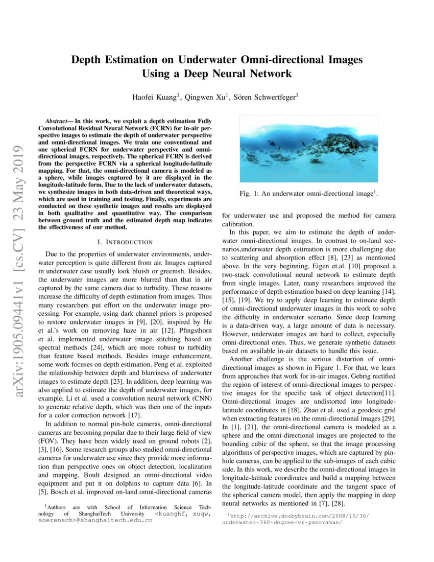 Depth Estimation on Underwater Omni-directional Images Using a Deep ...