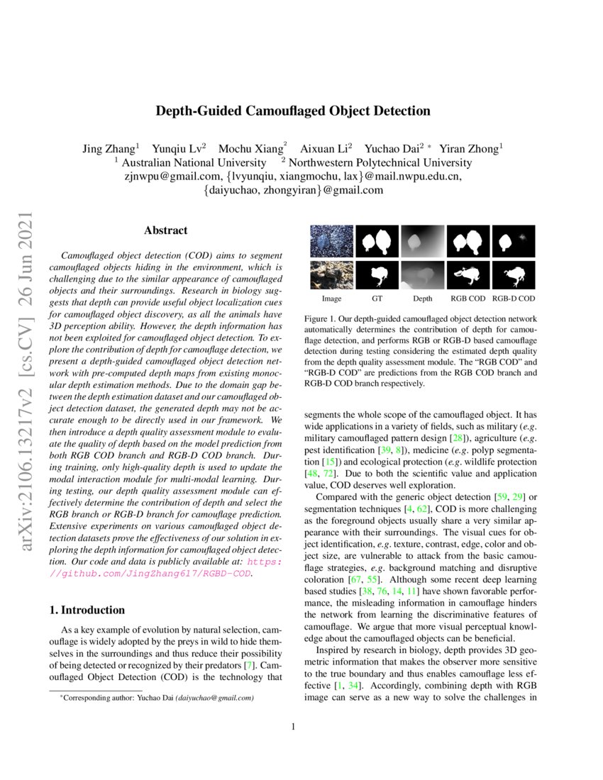 Depth Guided Camouflaged Object Detection Deepai