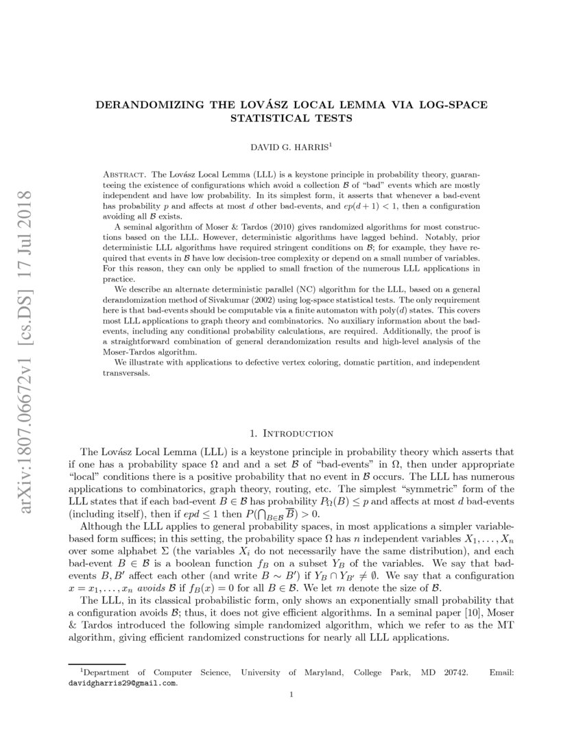 Derandomizing the Lovasz Local Lemma via log-space statistical tests ...