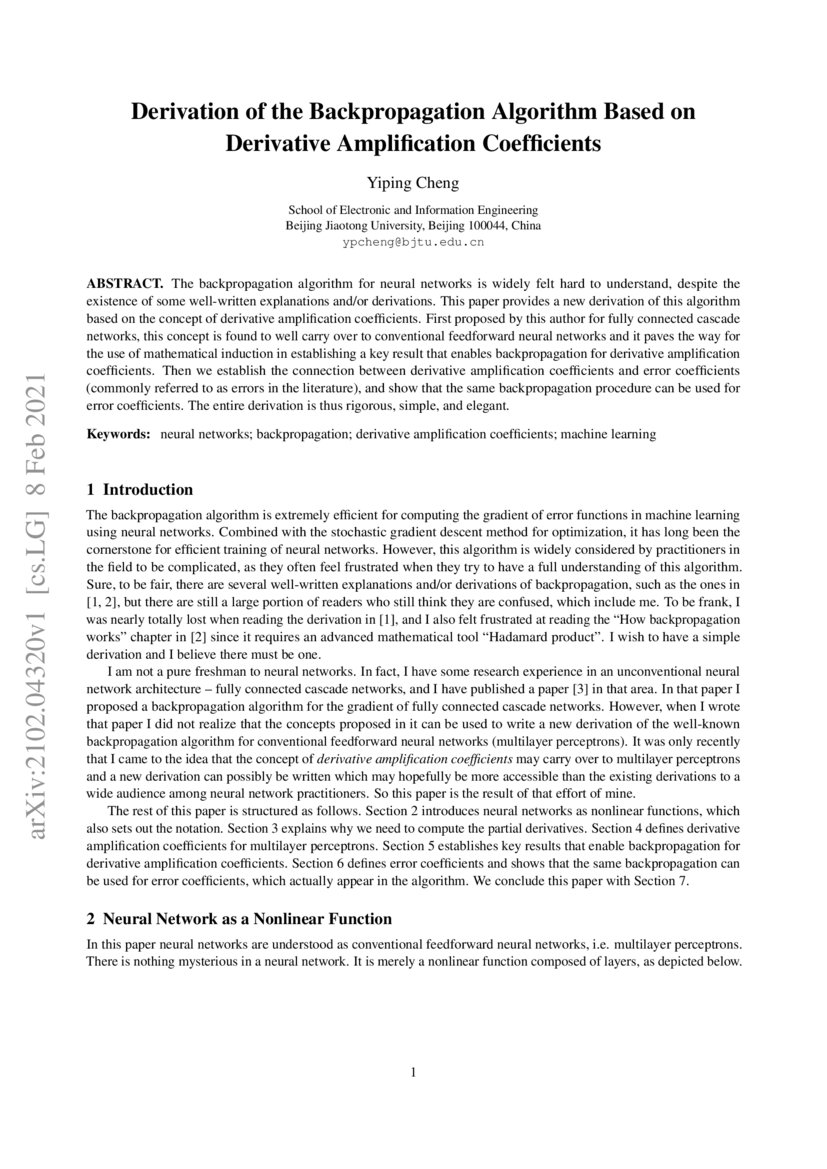 Derivation Of The Backpropagation Algorithm Based On Derivative 7713