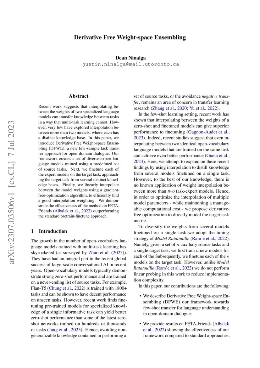 Derivative Free Weight-space Ensembling | DeepAI