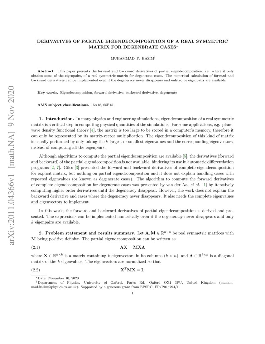Derivatives of partial eigendecomposition of a real symmetric matrix ...