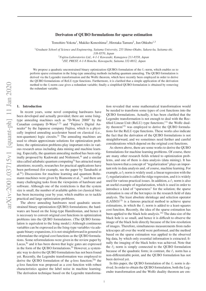 Derivaton of QUBO formulations for sparse estimation | DeepAI