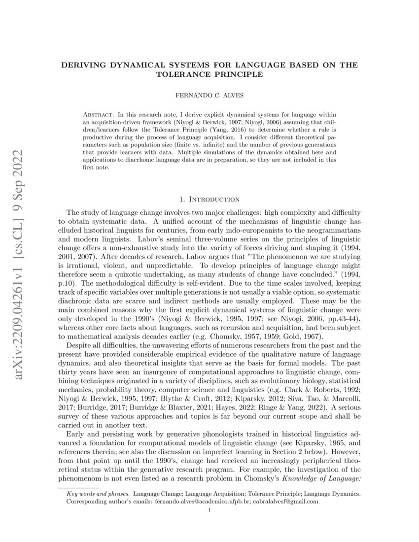 Deriving Dynamical Systems For Language Based On The Tolerance Principle Deepai