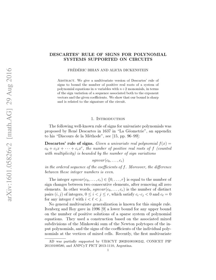 Descartes' Rule of Signs for Polynomial Systems supported on Circuits ...