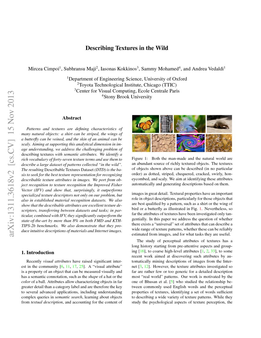 Describing Textures in the Wild | DeepAI