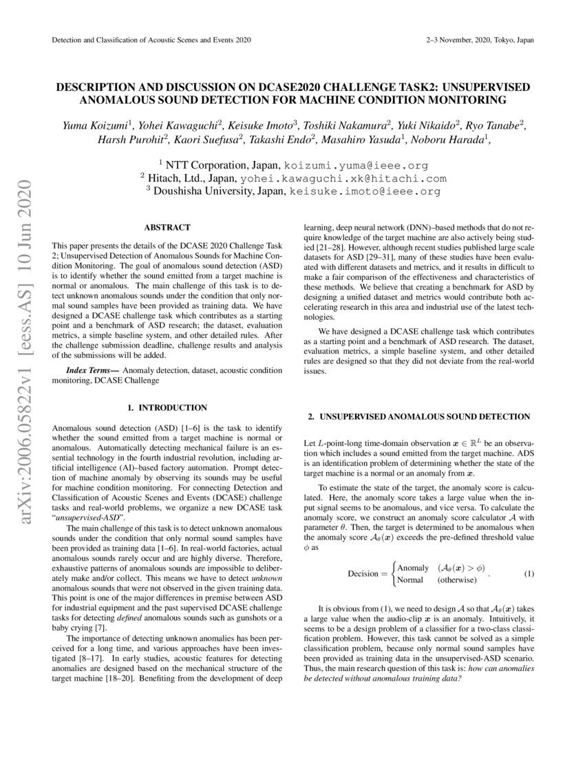 Description And Discussion On Dcase2020 Challenge Task2 Unsupervised Anomalous Sound Detection