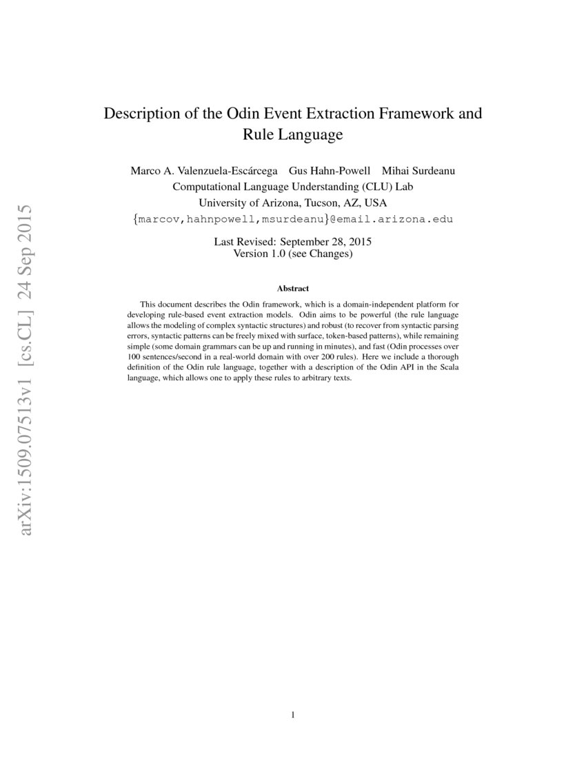 Description Of The Odin Event Extraction Framework And Rule Language Deepai