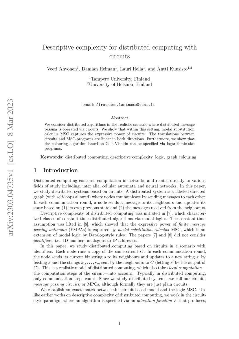 Descriptive Complexity For Distributed Computing With Circuits Deepai