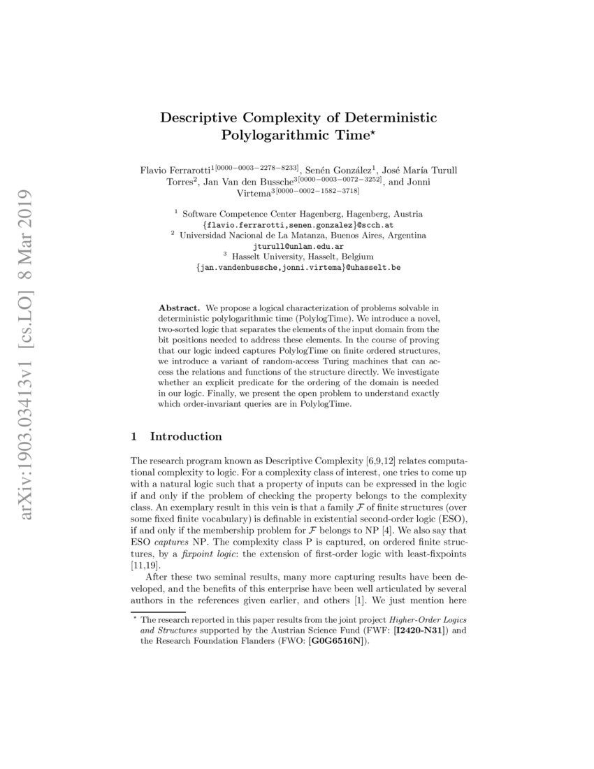 Descriptive Complexity Of Deterministic Polylogarithmic Time Deepai