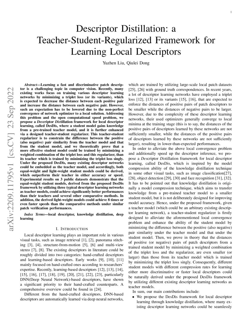Descriptor Distillation: a Teacher-Student-Regularized Framework for Learning Local Descriptors ...