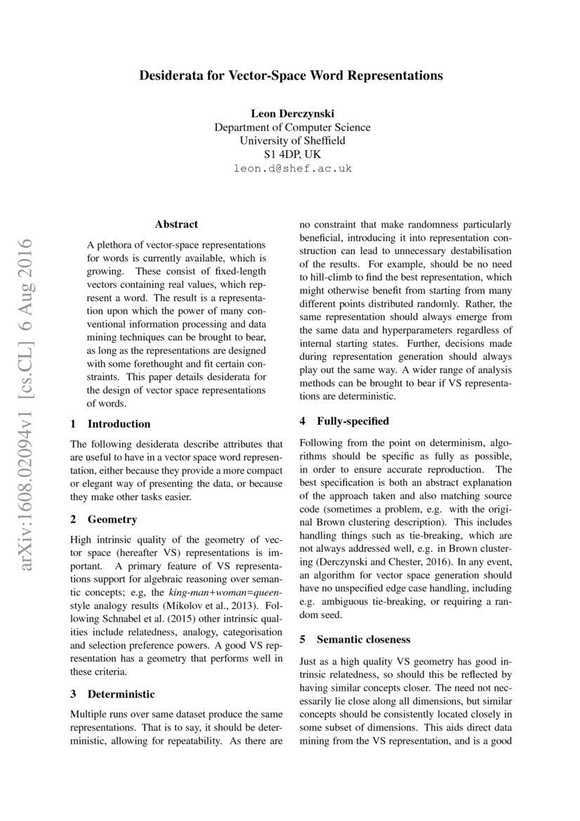 Desiderata For Vector Space Word Representations Deepai