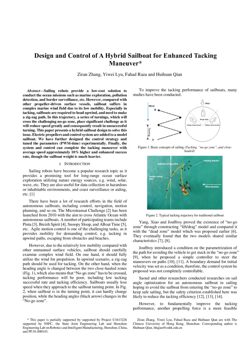 Design and Control of A Hybrid Sailboat for Enhanced Tacking Maneuver ...