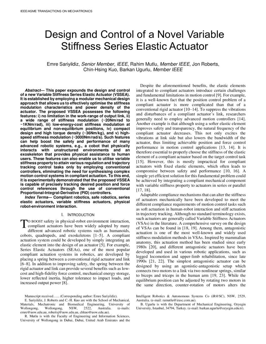 Design And Control Of A Novel Variable Stiffness Series Elastic Actuator Deepai