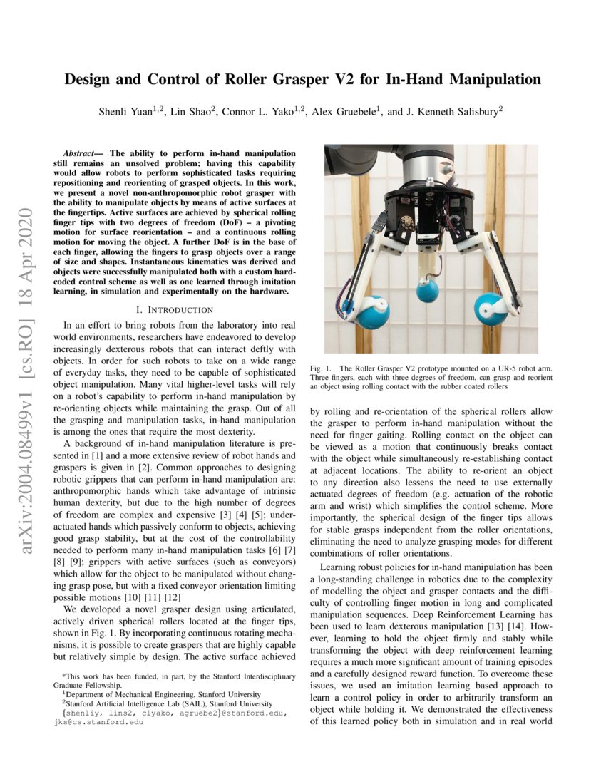 Design and Control of Roller Grasper V2 for In-Hand Manipulation | DeepAI