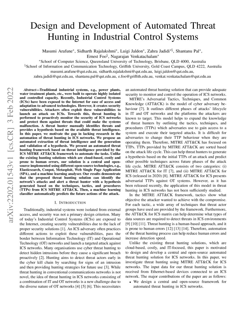 Design and Development of Automated Threat Hunting in Industrial ...