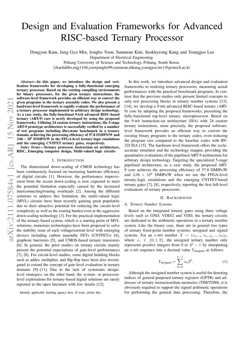 Design And Evaluation Frameworks For Advanced RISC based Ternary