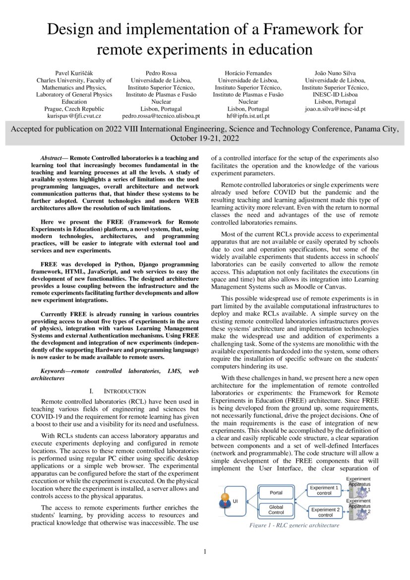 Design and implementation of a Framework for remote experiments in ...