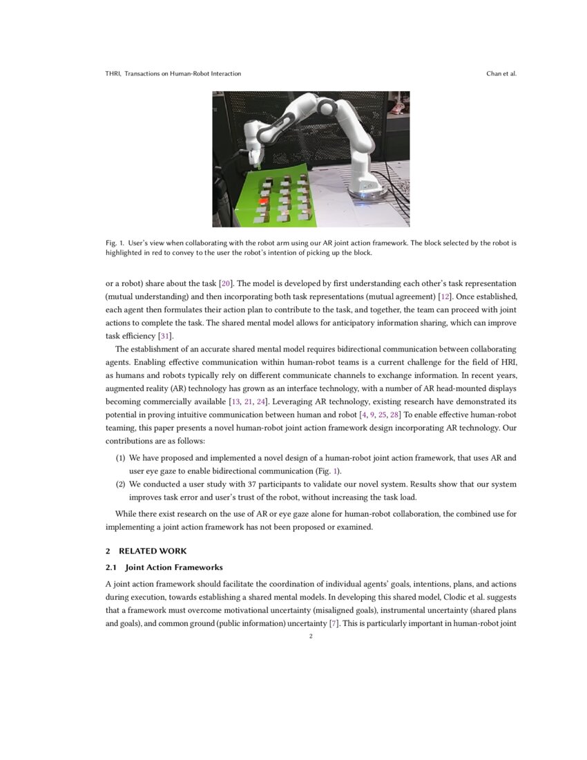 Design and Implementation of a Human-Robot Joint Action Framework using Augmented Reality and ...