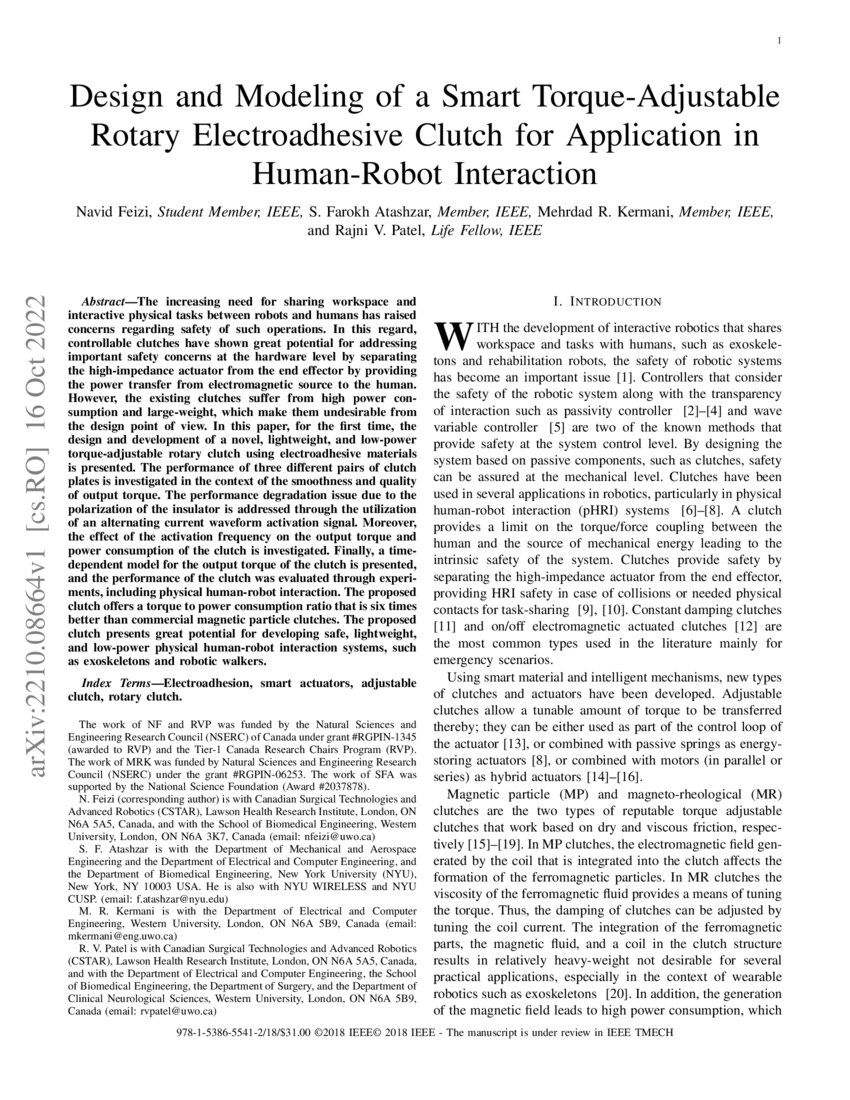 Design and Modeling of a Smart Torque-Adjustable Rotary Electroadhesive ...