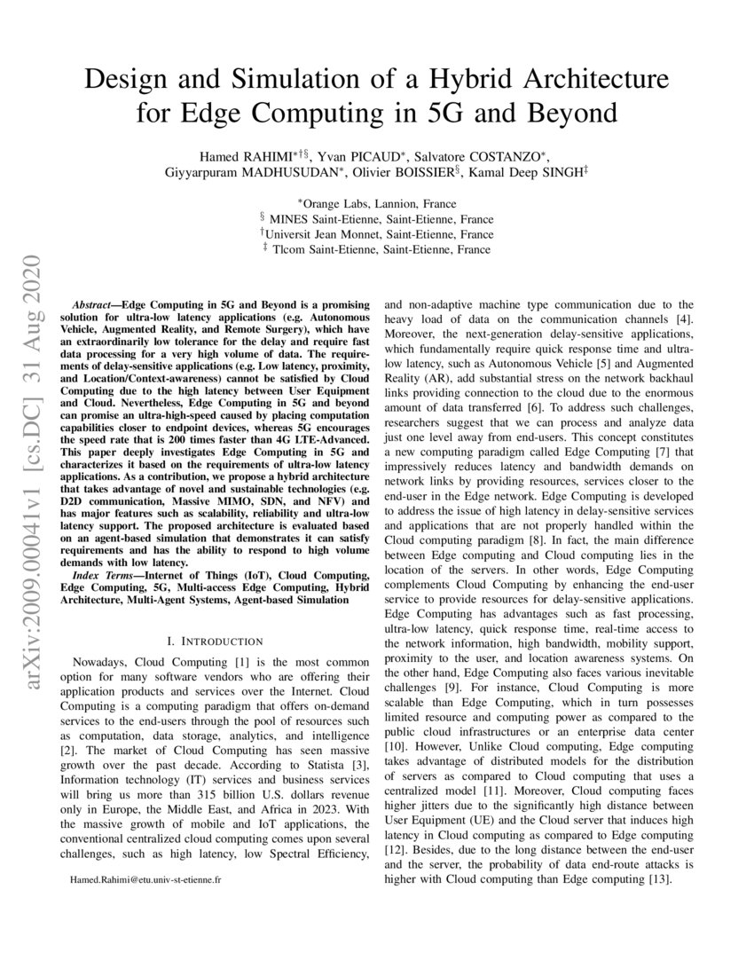 Design and Simulation of a Hybrid Architecture for Edge Computing in 5G ...