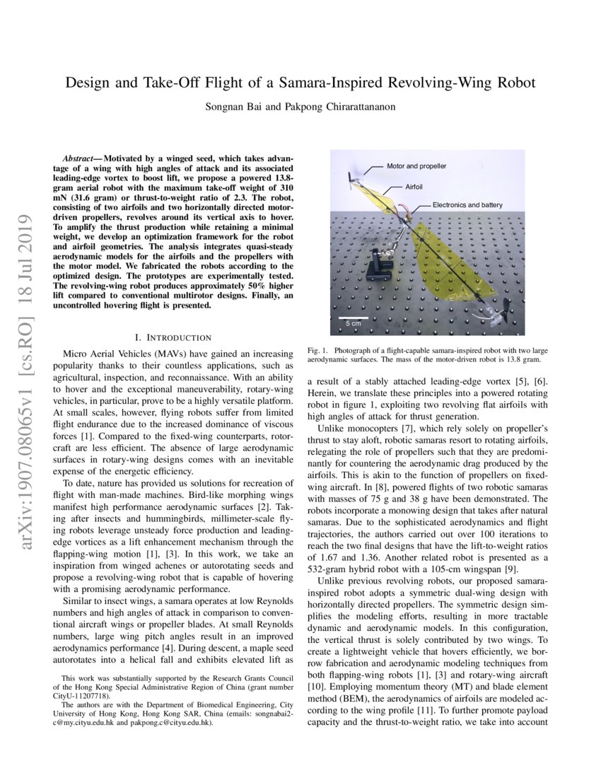 Design and Take-Off Flight of a Samara-Inspired Revolving-Wing Robot ...
