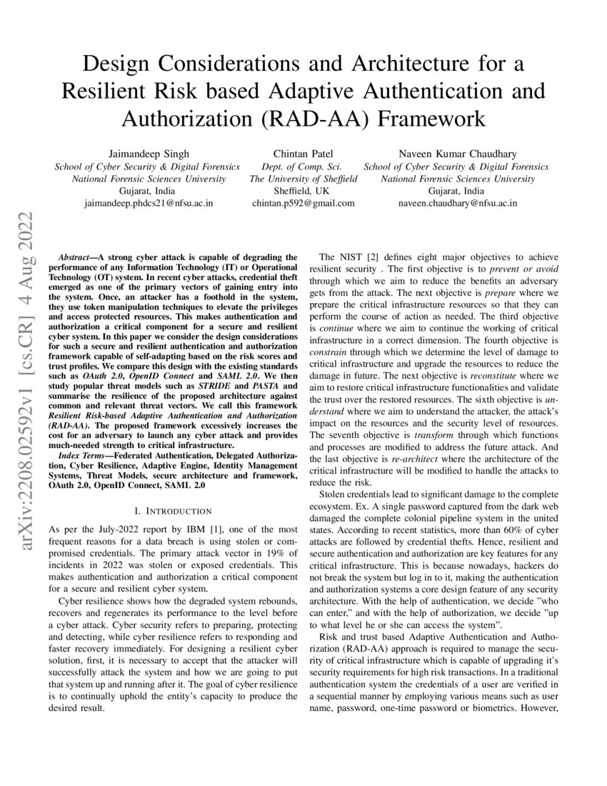 Resilient Risk Based Adaptive Authentication And Authorization Rad Aa Framework Deepai 