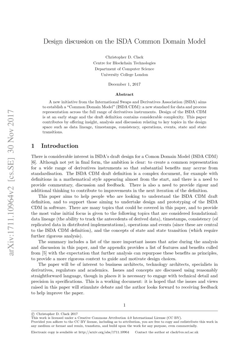 Design discussion on the ISDA Common Domain Model | DeepAI