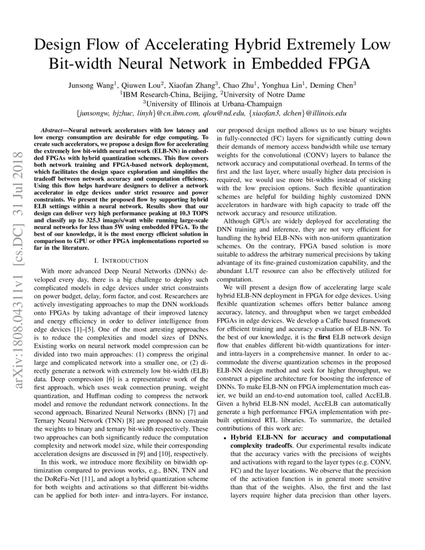 Design Flow Of Accelerating Hybrid Extremely Low Bit Width Neural Network In Embedded Fpga Deepai