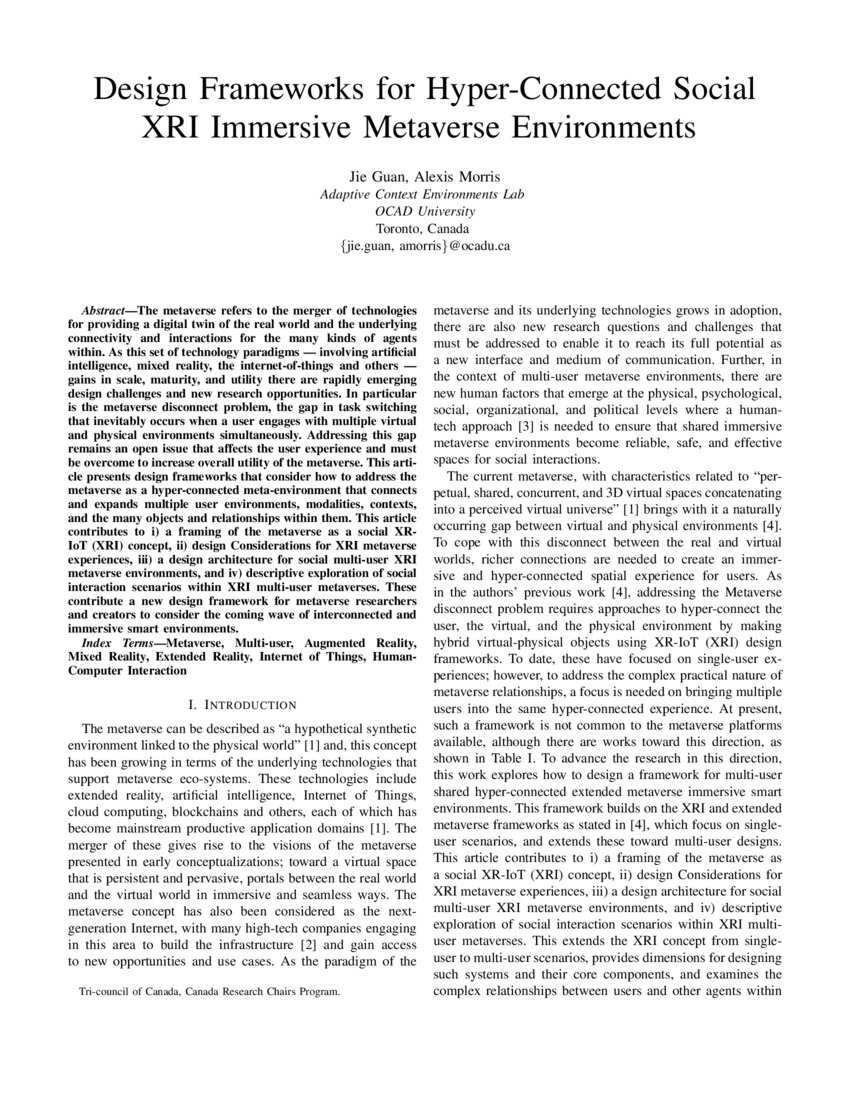 Design Frameworks for Hyper-Connected Social XRI Immersive Metaverse ...