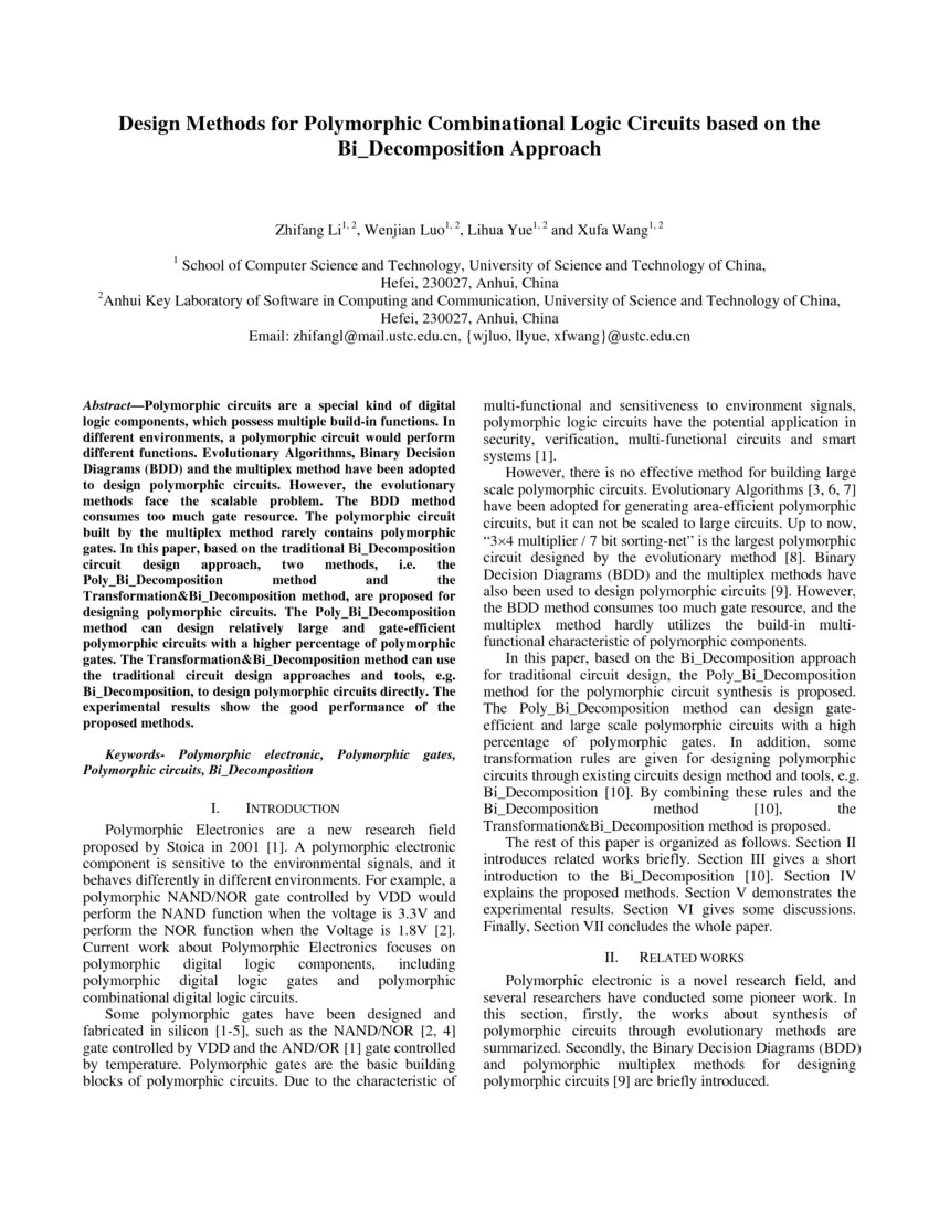 Design Methods For Polymorphic Combinational Logic Circuits Based On The Bidecomposition 