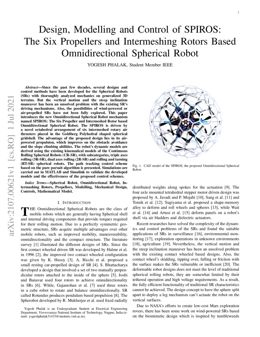 Design Modelling And Control Of Spiros The Six Propellers And Intermeshing Rotors Based