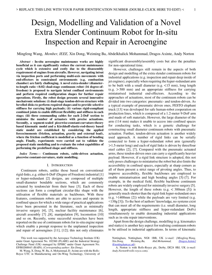 Design Modelling And Validation Of A Novel Extra Slender Continuum Robot For In Situ Inspection