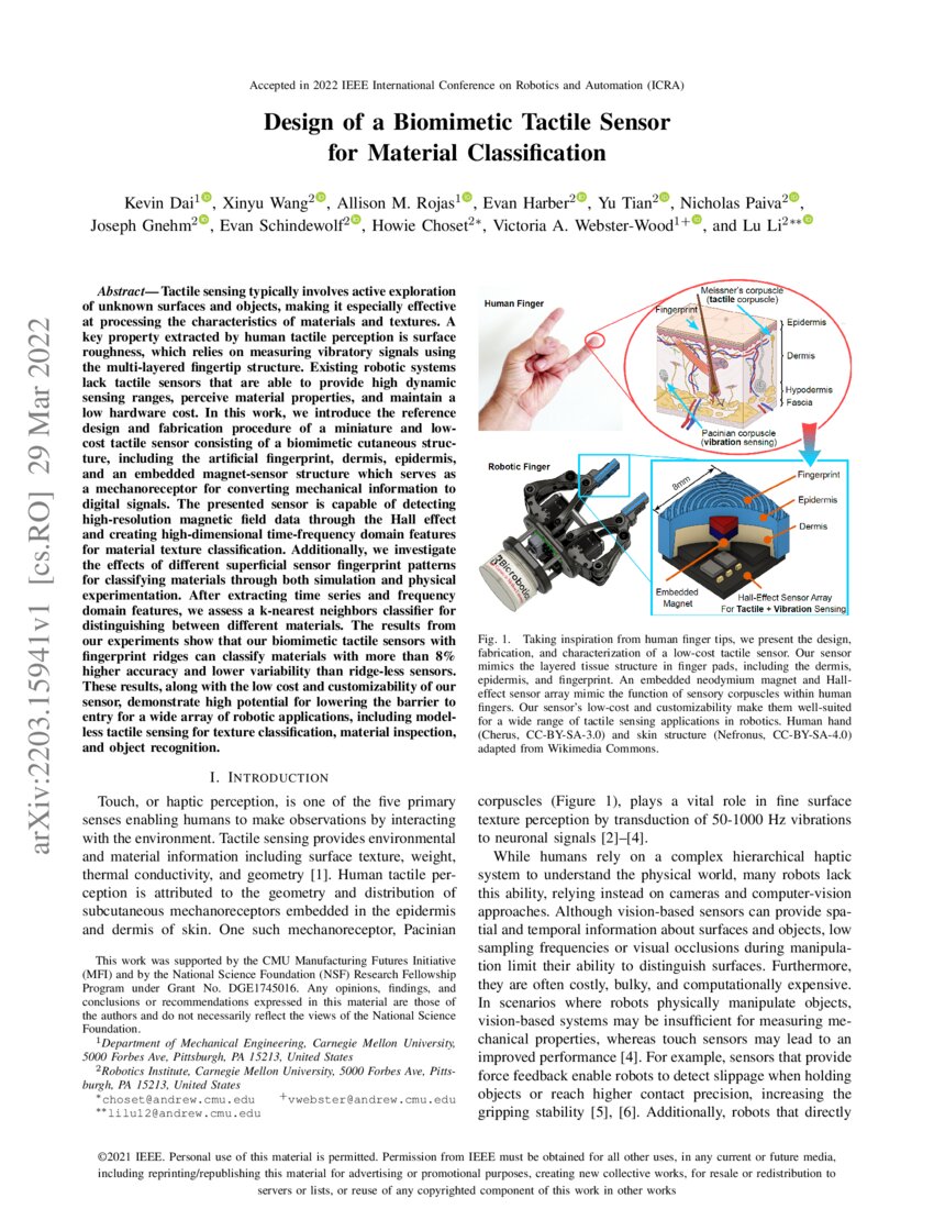 Design Of A Biomimetic Tactile Sensor For Material Classification Deepai
