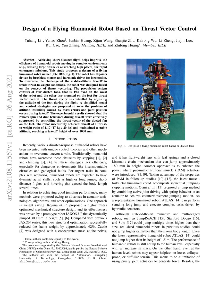 Design of a Flying Humanoid Robot Based on Thrust Vector Control | DeepAI
