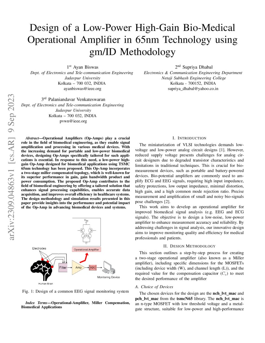 Design of a Low-Power High-Gain Bio-Medical Operational Amplifier in ...