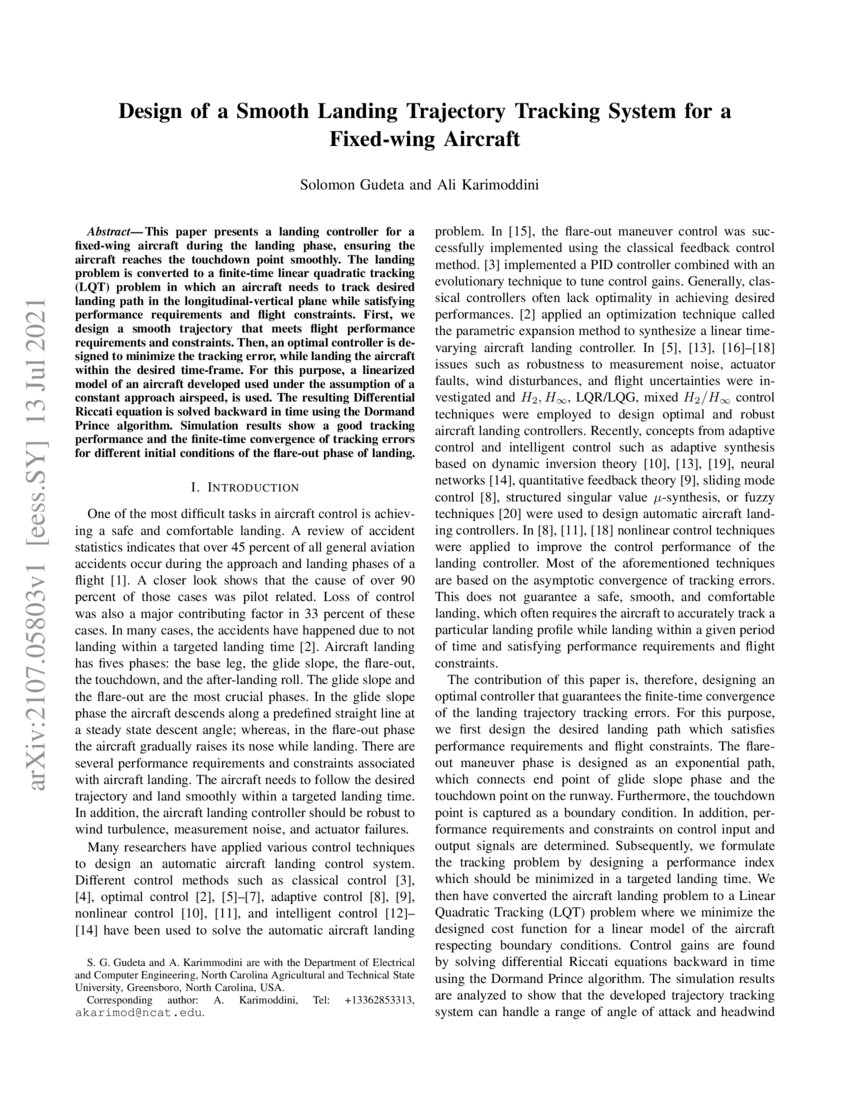 Design of a Smooth Landing Trajectory Tracking System for a Fixed-wing ...