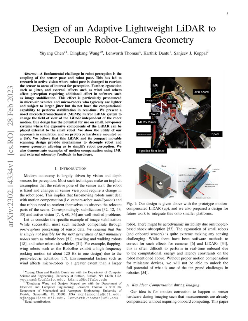 Design Of An Adaptive Lightweight Lidar To Decouple Robot Camera