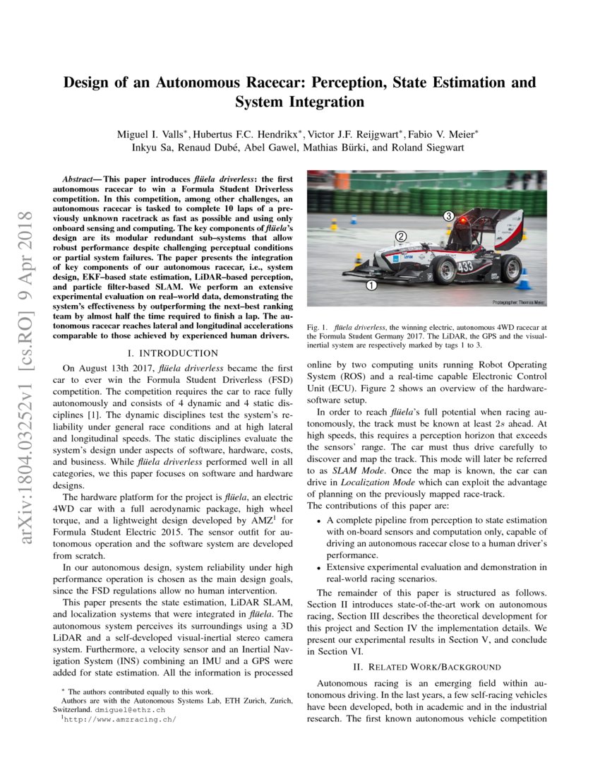 Design of an Autonomous Racecar: Perception, State Estimation and ...