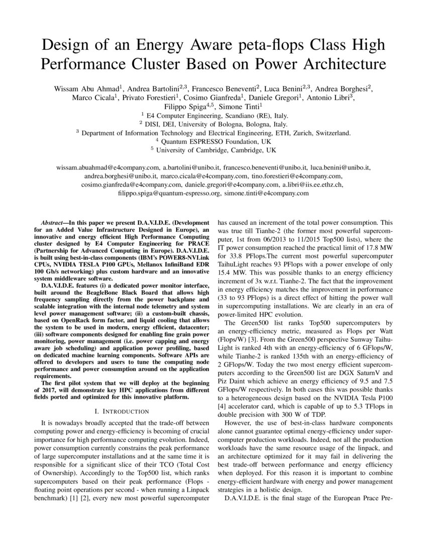 Design of an energy aware petaflops class high performance cluster ...