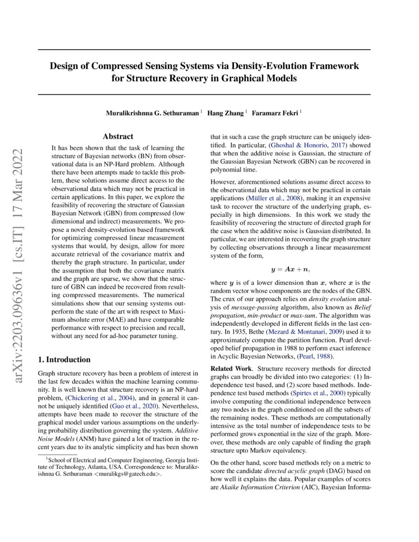 Design of Compressed Sensing Systems via Density-Evolution Framework for Structure Recovery in ...