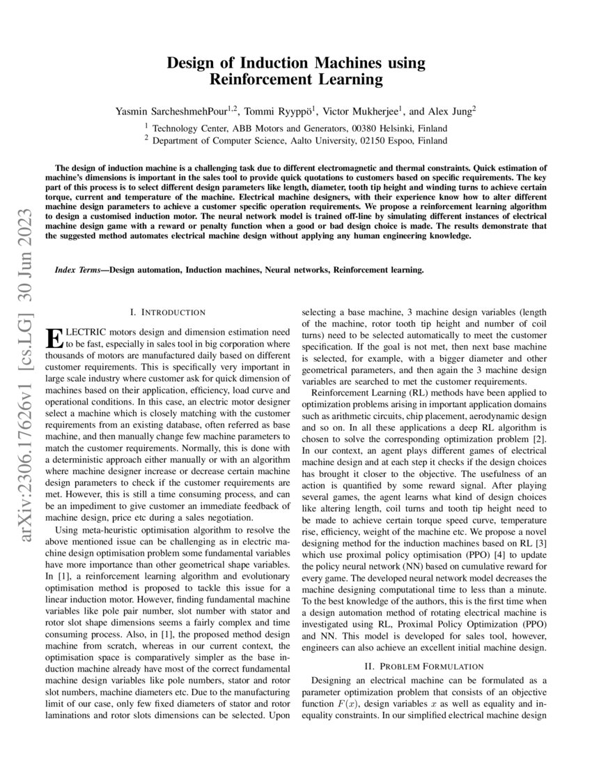 Design of Induction Machines using Reinforcement Learning | DeepAI