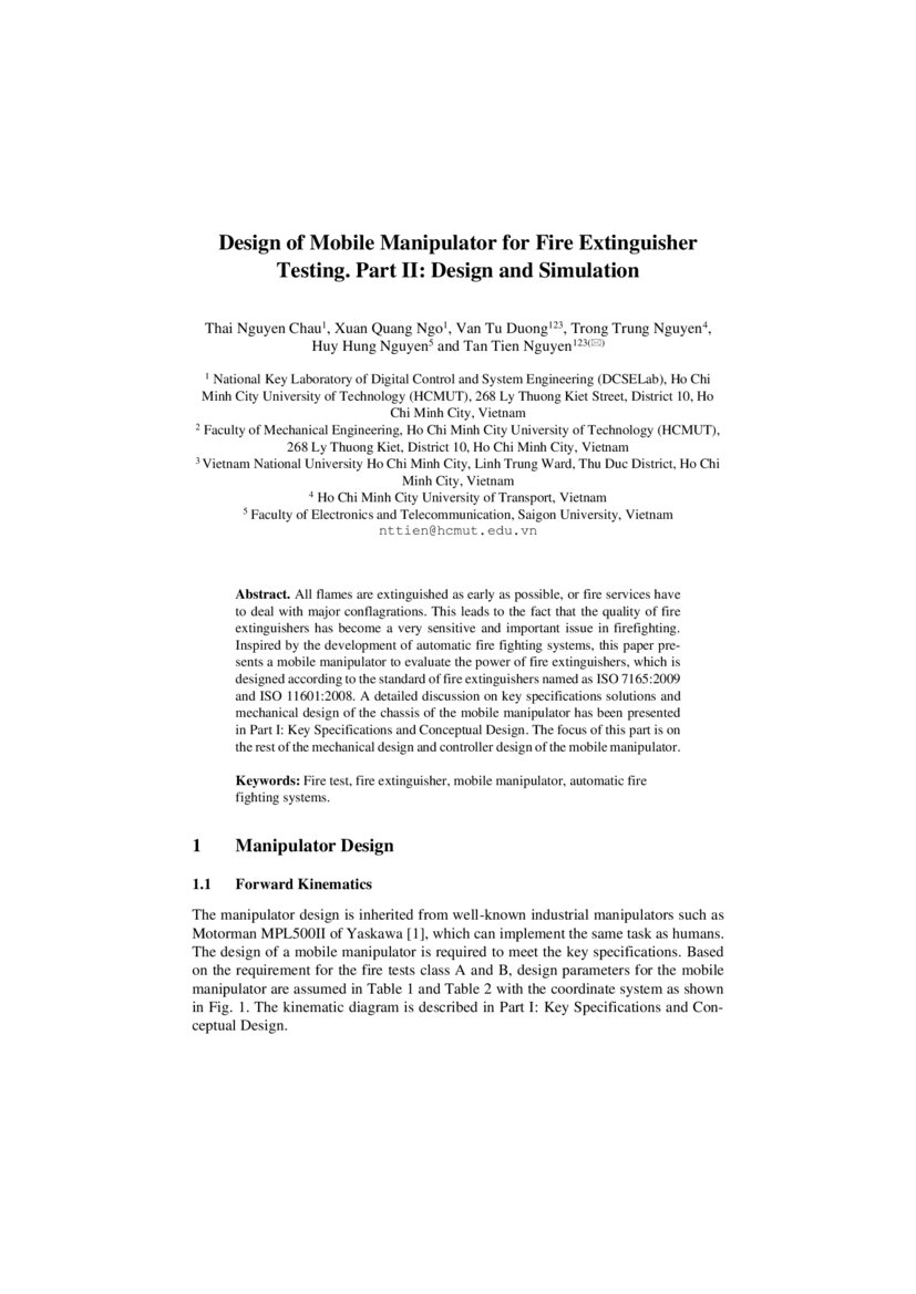 Design of Mobile Manipulator for Fire Extinguisher Testing. Part II ...