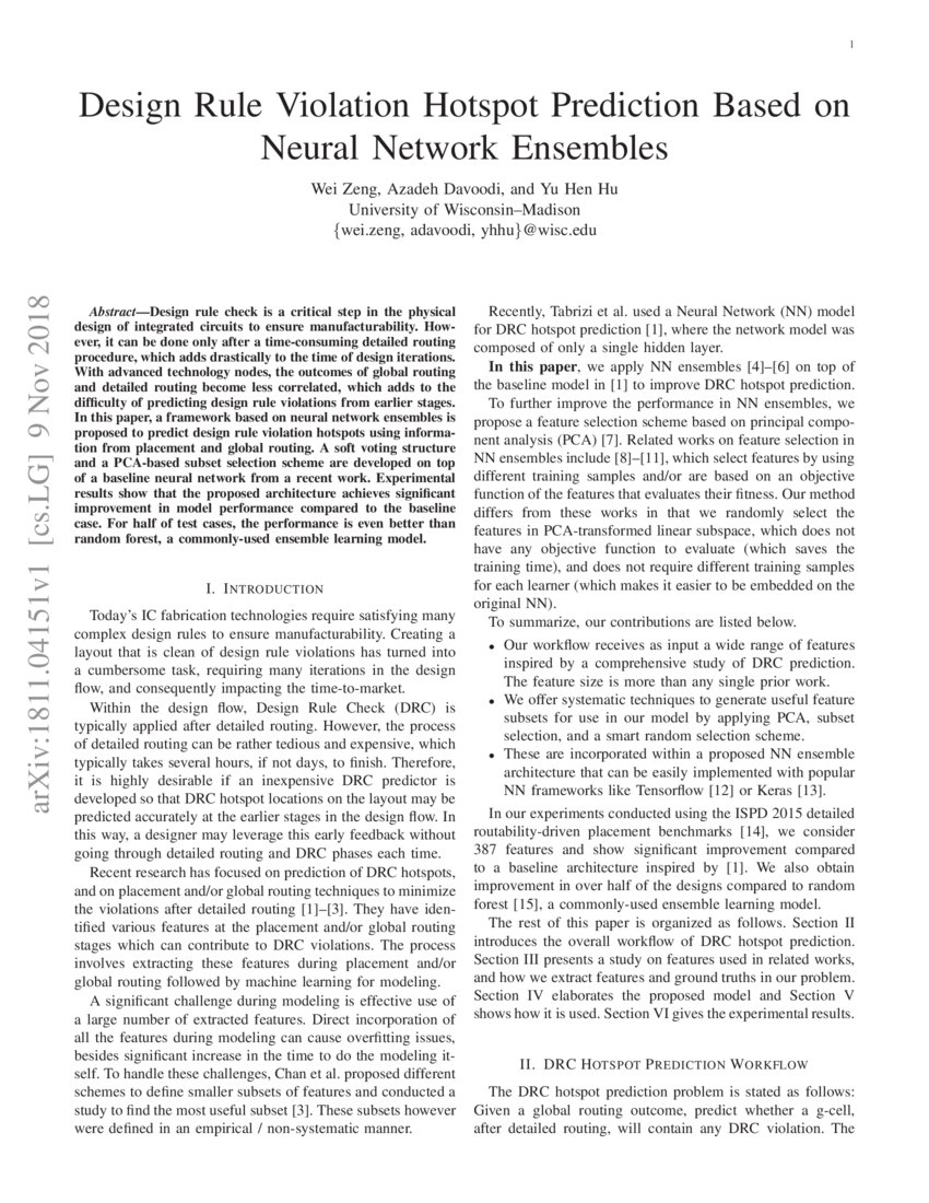 Design Rule Violation Hotspot Prediction Based on Neural Network Ensembles | DeepAI