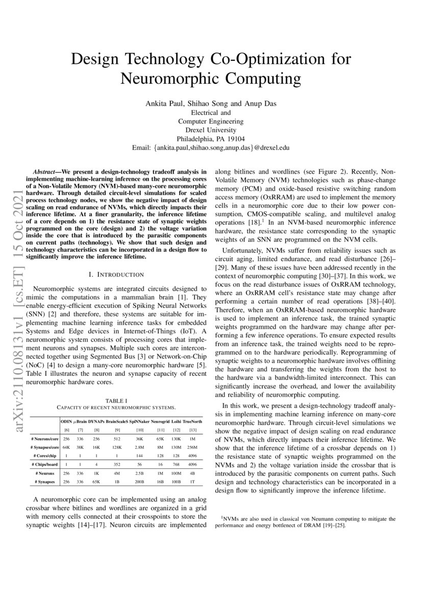 Design Technology Co-Optimization for Neuromorphic Computing | DeepAI