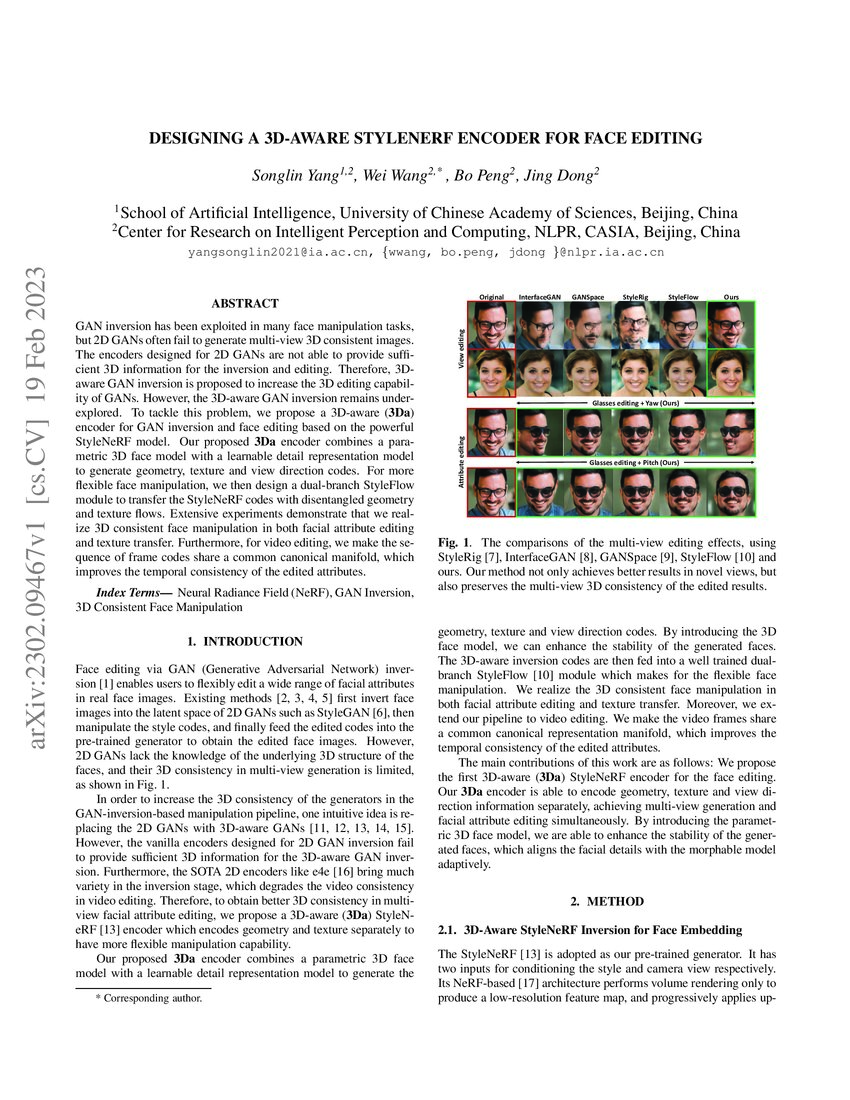 Designing a 3D-Aware StyleNeRF Encoder for Face Editing | DeepAI