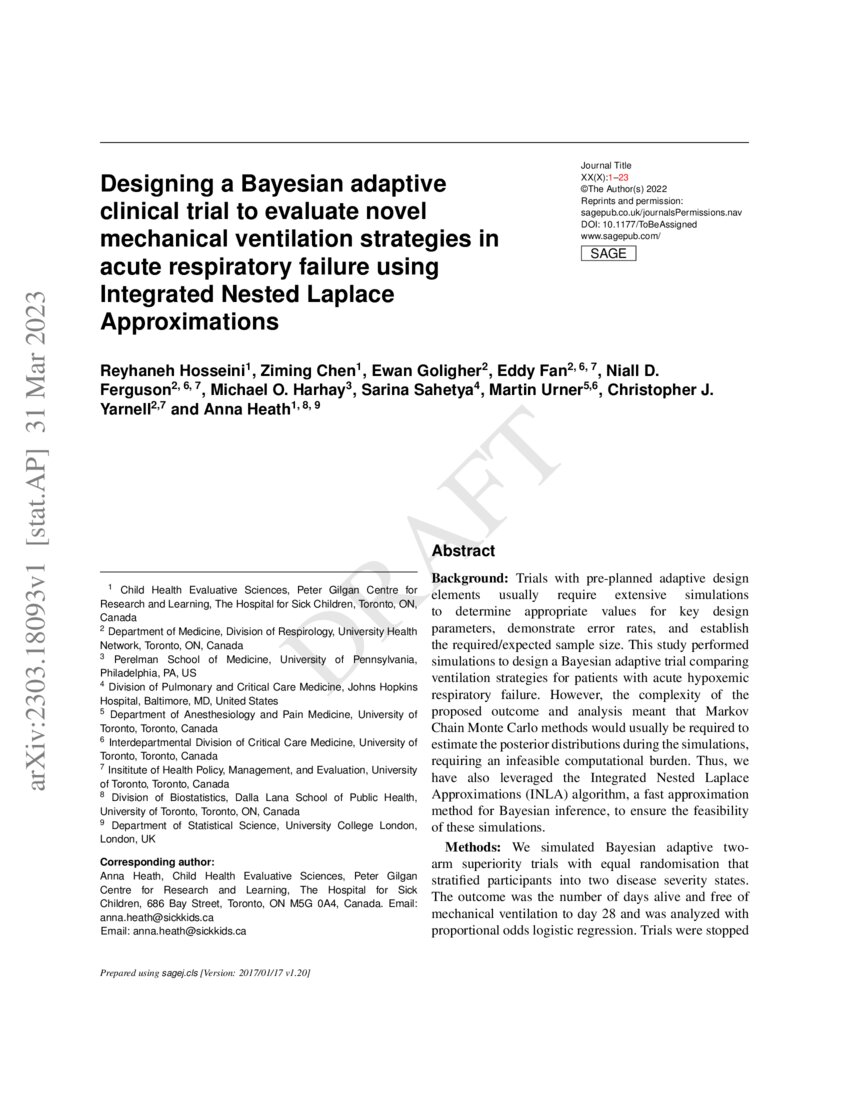 Designing a Bayesian adaptive clinical trial to evaluate novel mechanical ventilation strategies ...
