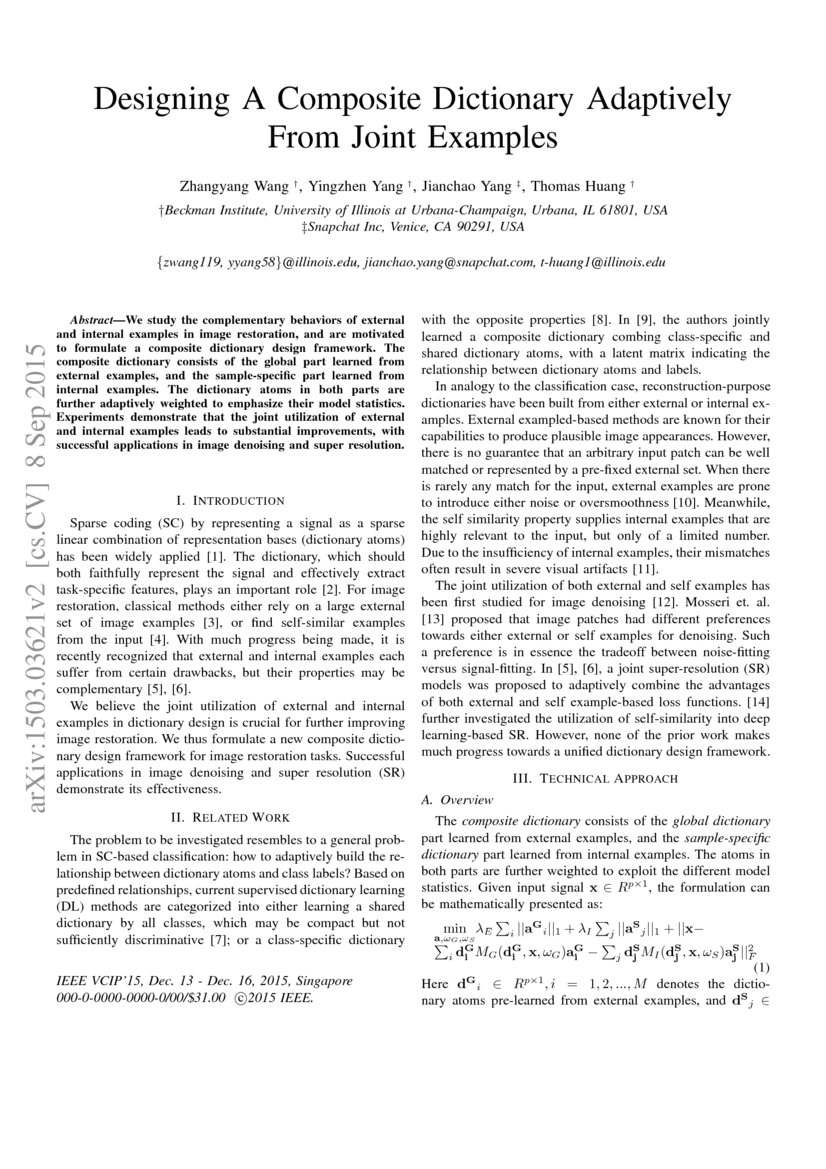 Designing A Composite Dictionary Adaptively From Joint Examples | DeepAI