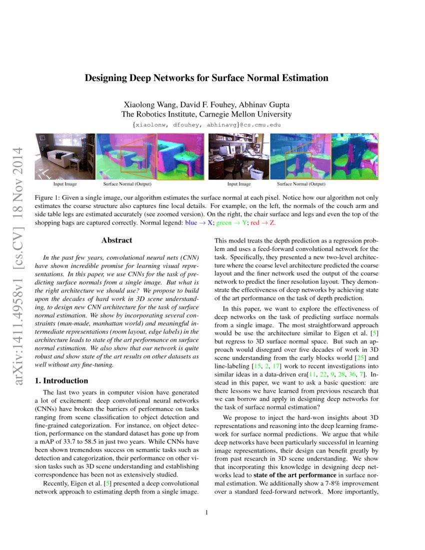 Designing Deep Networks For Surface Normal Estimation Deepai
